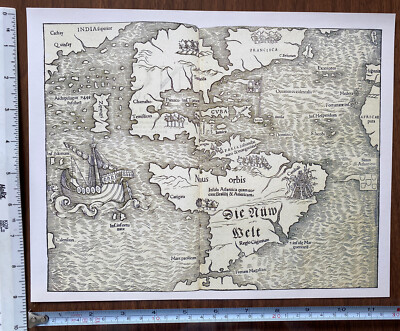 Historic Antique Old Vintage MAP 1500's 1540: The Americas: Earliest ...