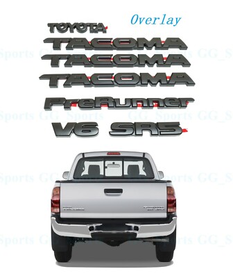 7PCS Kit Overlay Emblem Matte Black Tacoma Prerunner V6 SR5 Toyota ...