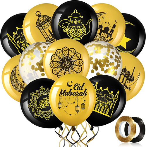 60 Pcs Ramadan Mubarak Balloons Eid Mubarak Party Decor Gold Confetti ...