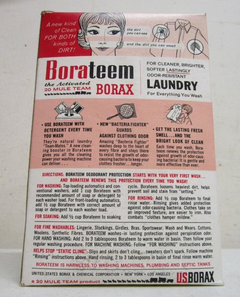 VTG NOS BORATEEM 20 MULE TEAM BOROX LAUNDRY DETERGENT BOX MODEL KIT ...