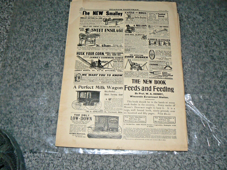 1899 FARMING NEWSPAPER, HOARD'S DAIRYMAN, OCTOBER 20, 1899 VOL. XXX, No ...