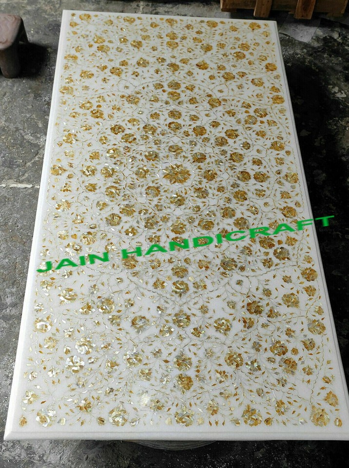 6'x3' white Marble dining Center Table Top Semi Precious Stones mop ...