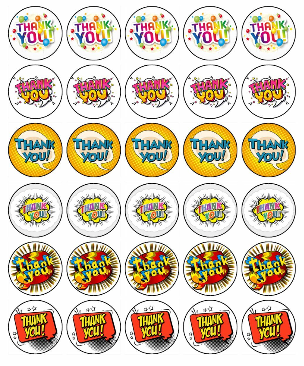 Thank-You Cupcake Toppers Edible Wafer Paper Designer Cake Decorations ...