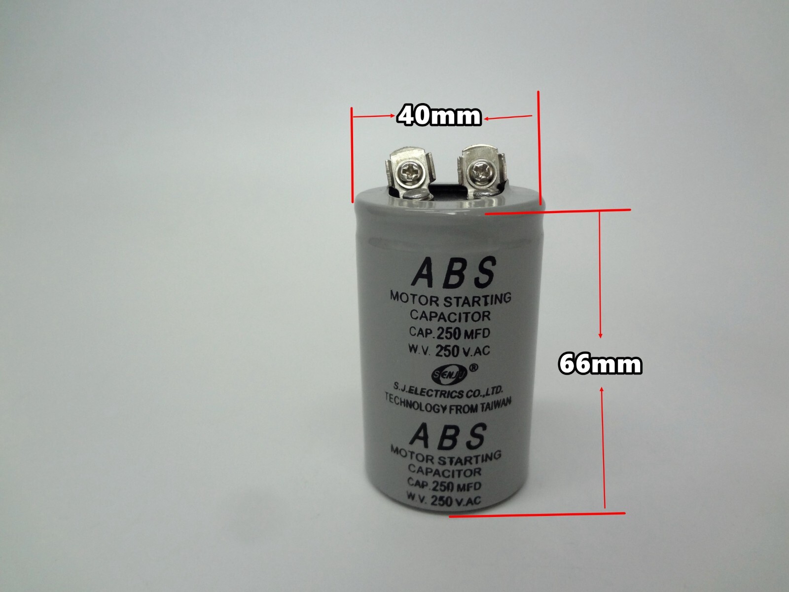 ABS Series 250VAC 250MFD Motor Start Run Capacitor 2 Terminal (G229B ...