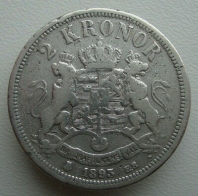 Sweden 2 Kronor 1893 Rare Oscar II Silver Coin S4 | eBay