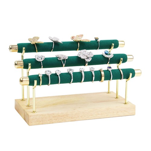 Wooden Base Rod Ring Display Stand Holder Jewelry Storage Organizer ...