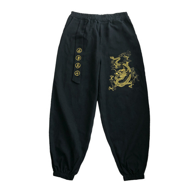 Men Chinese Tai Chi Harem Trousers Kung Fu Pants Dragon Wushu Martial ...