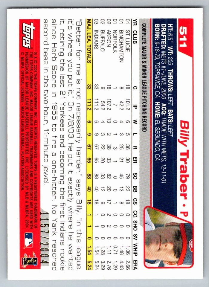2004 Topps Gold Billy Traber 511 /2004 | eBay
