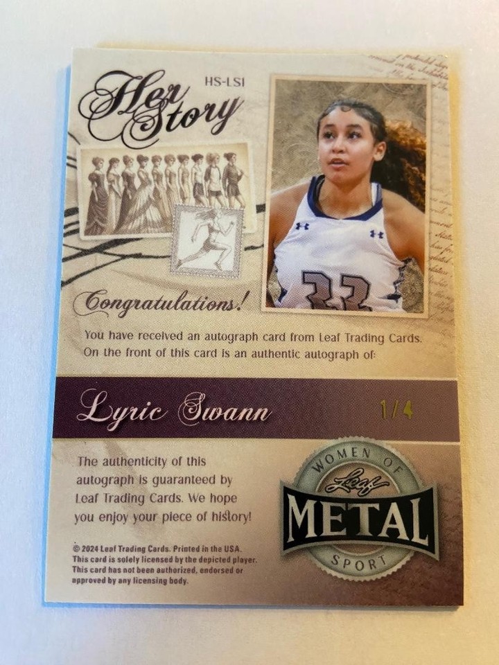 Lyric Swann 2024 Leaf Metal Women Of Sport Auto Rookie Her Story Card ...