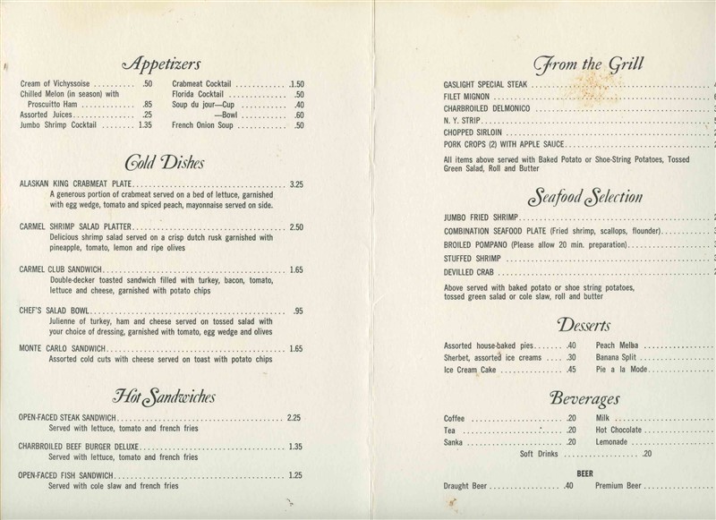 Gaslight Grill Dinner Menu Carmel Country Club Charlotte North Carolina ...