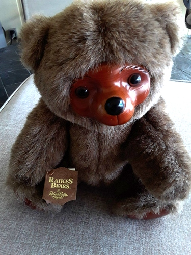 Vtg Robert Raikes Wood Face Plush Brown Teddy Bear Sherwood #5452 ...