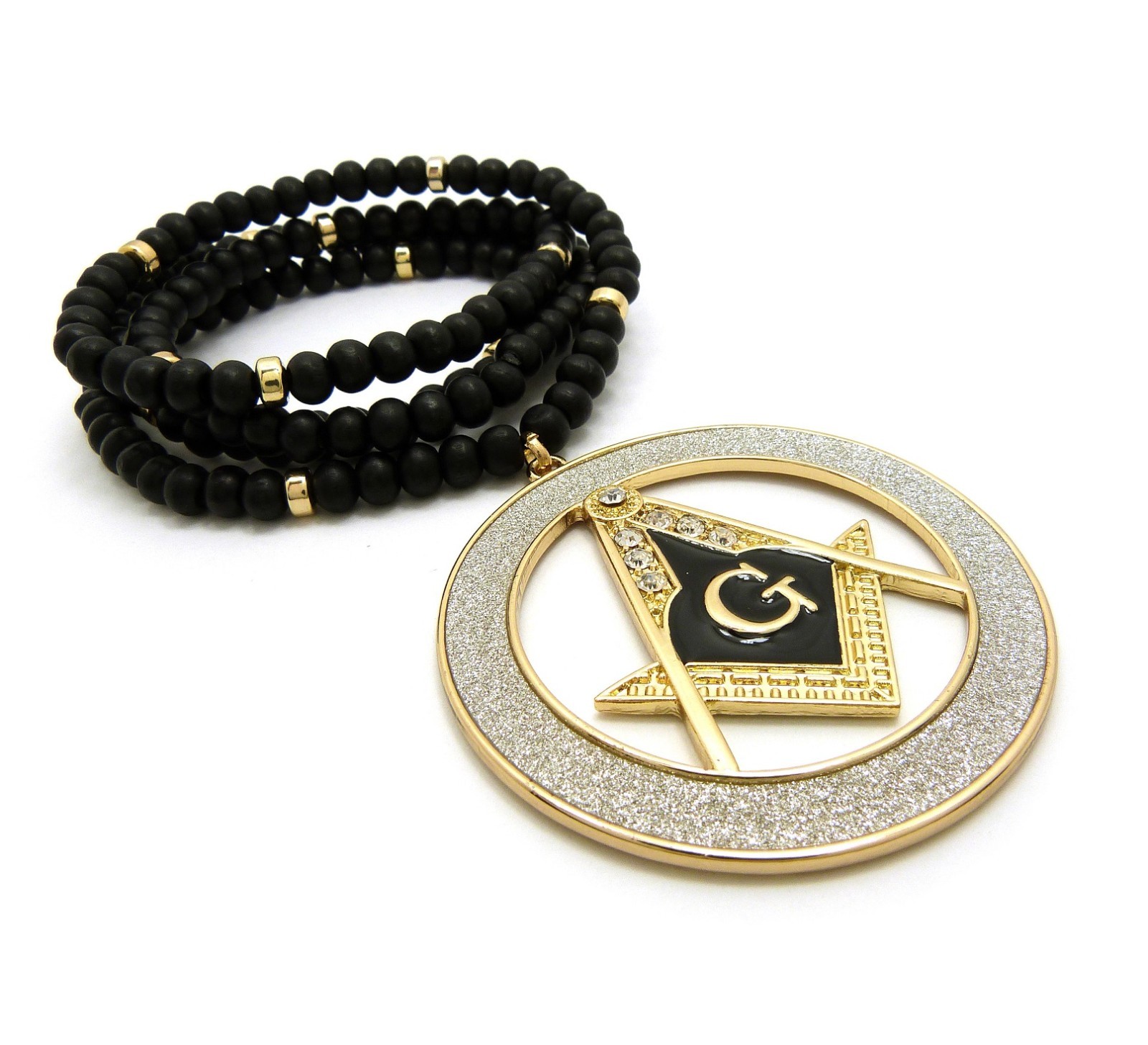 NEW FREEMASON MASONIC 2 TONE ROUND PENDANT 6mm/30" WOODEN BEAD CHAIN ...