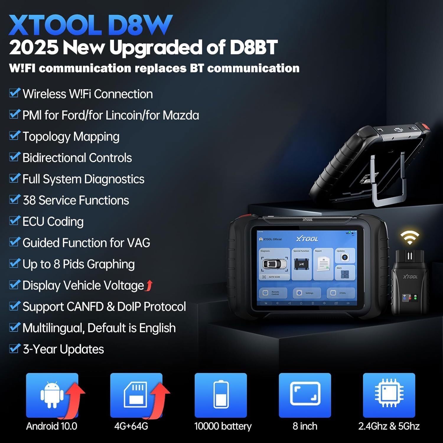 XTOOL D8W Full BiDirectional Diagnostic Scanner Topology Pre-Post Scan ...