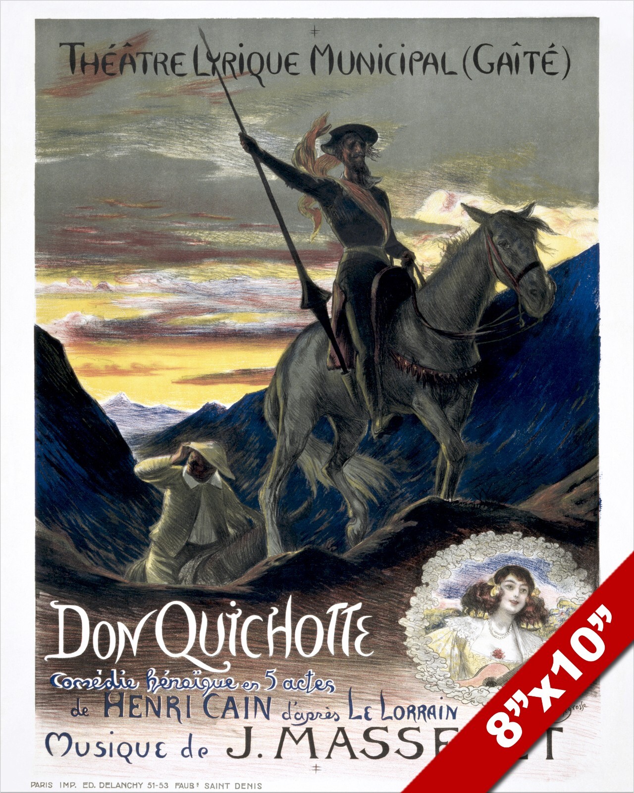 DON QUIXOTE FRENCH THEATER PLAY POSTER PAINTING REAL CANVAS ART PRINT ...