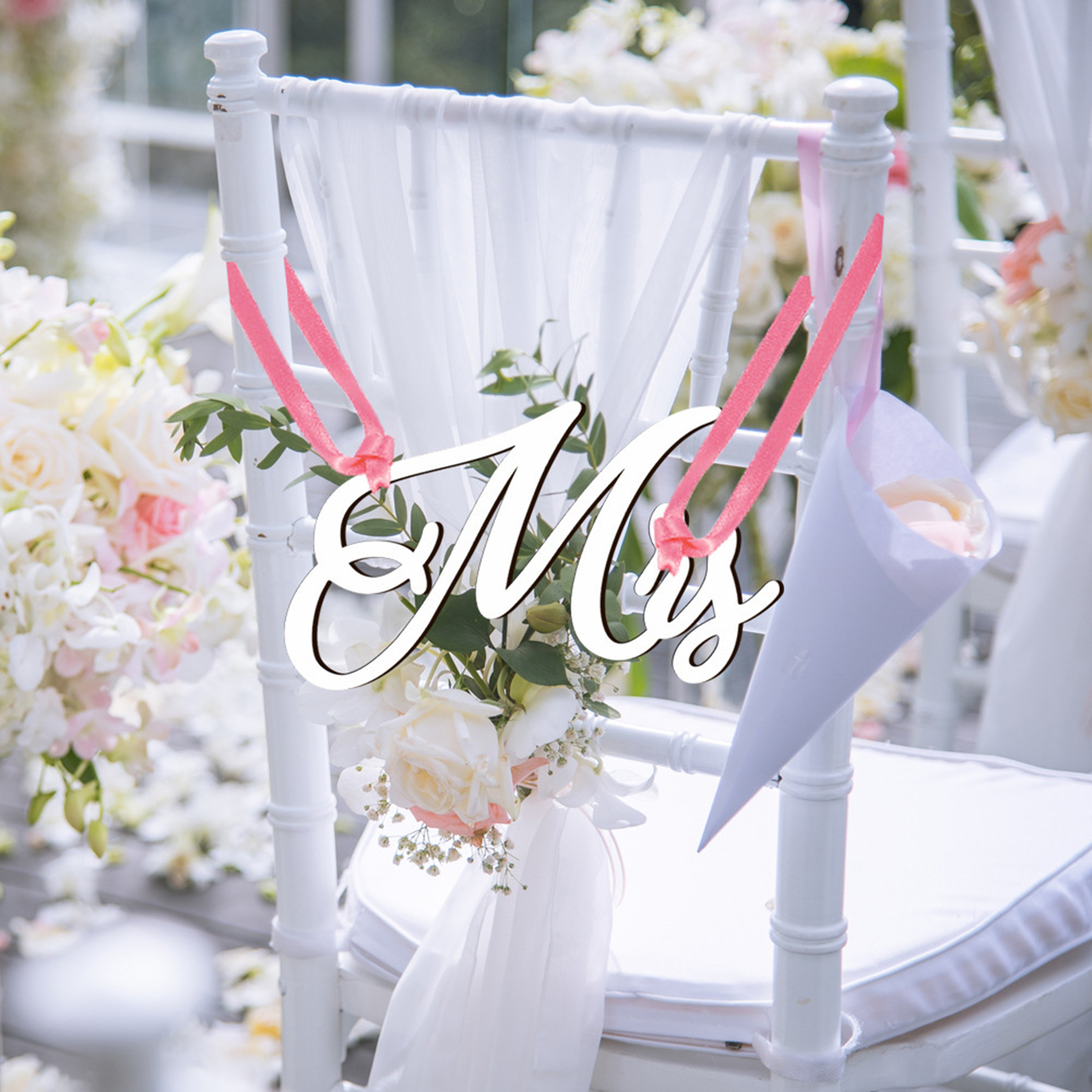 1 Set Wedding Chair Back Signs Wooden Enhance Ambience Couple Wedding ...