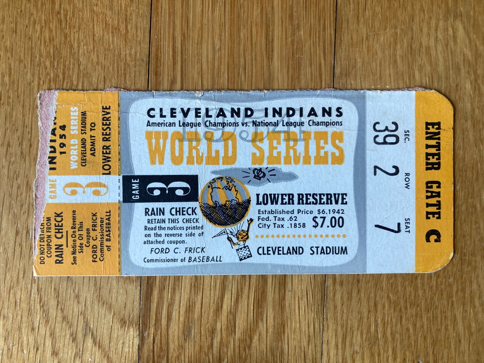 1954 World Series Ticket Stub Game 3 Cleveland Indians New York Giants ...