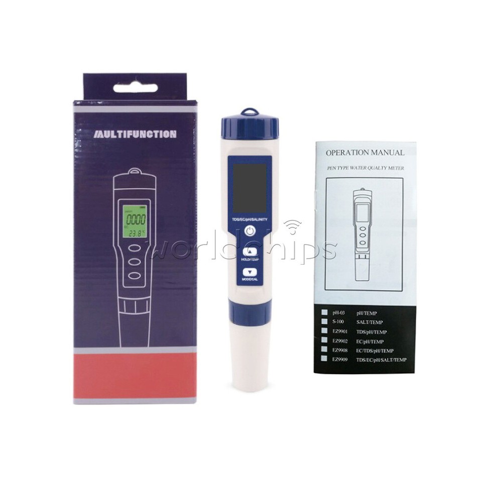 5-in-1 TDS/EC/PH/Salinity/Temperature Meter Digital Water Quality ...