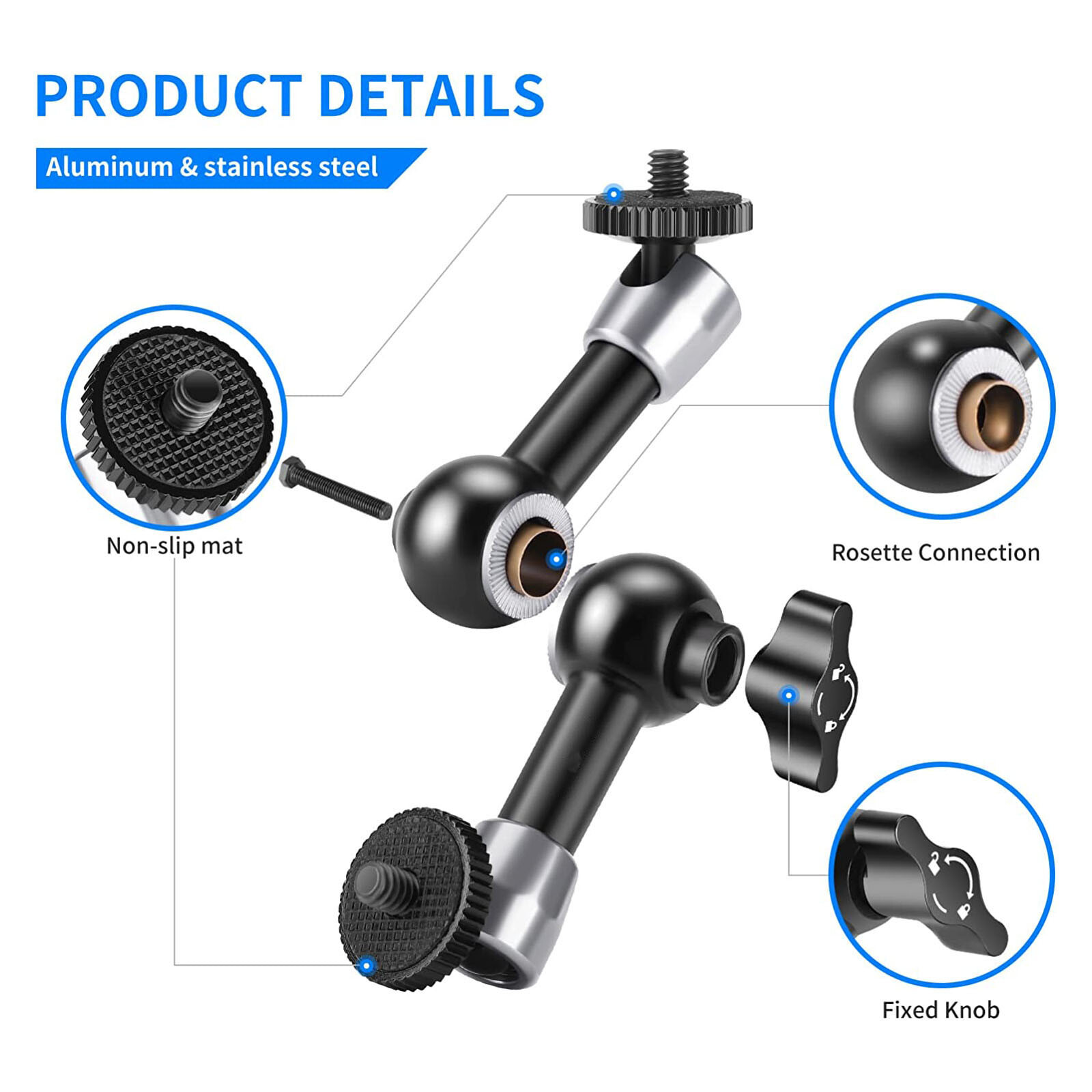 5.9"/15cm Friction Magic Arm with 1/4" Screw for Flash LED Light Mic ...