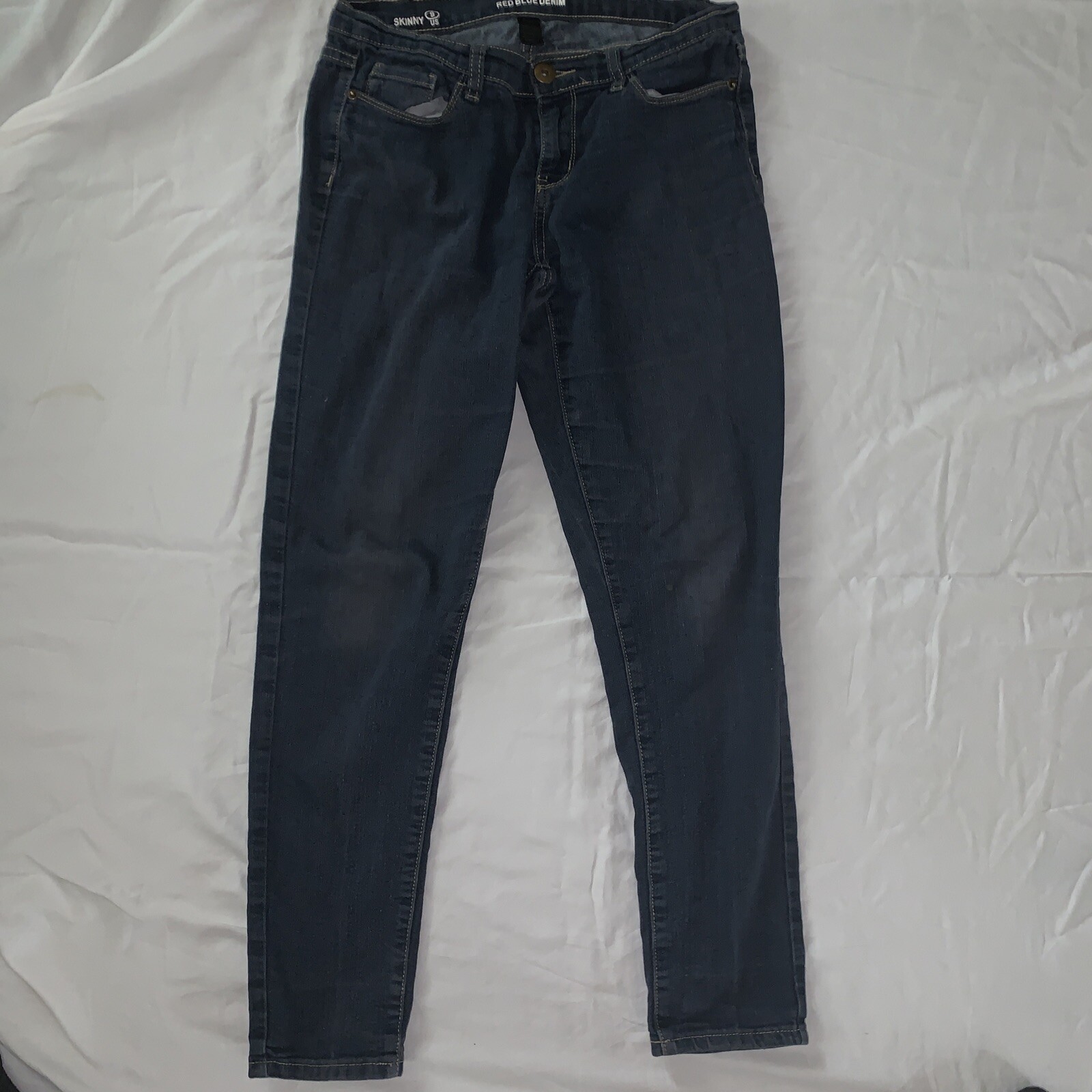 size 9 Womans Red Blue Denim stretchy skinny jeans | eBay