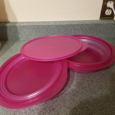 Lot of 2 Tupperware Flat Out Collapsible 8 1/4 Bowl 5570A-4 Pink (1 Lid ...