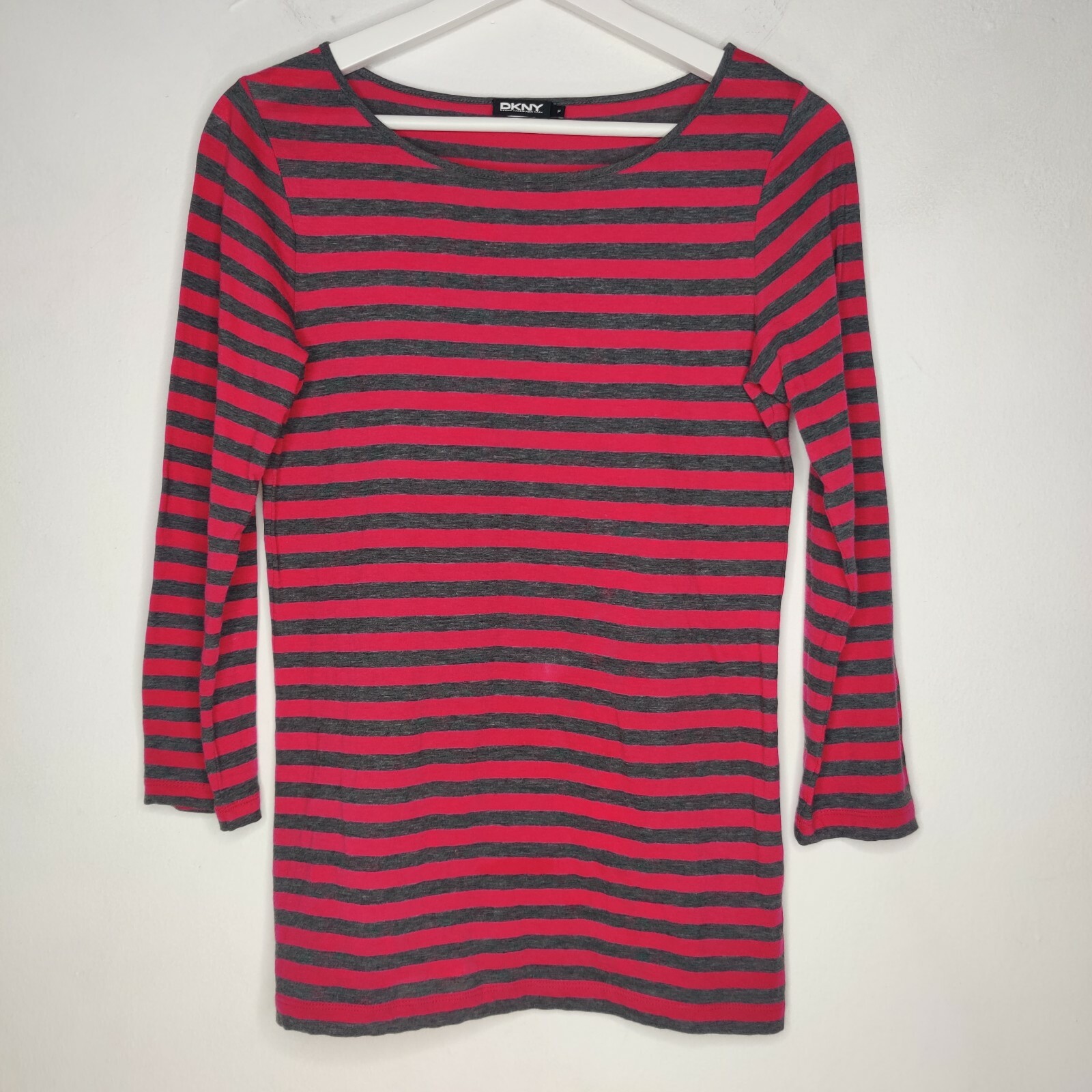 DKNY Mariniere Red Grey Striped 3 Quarter Sleeve Bren… - Gem