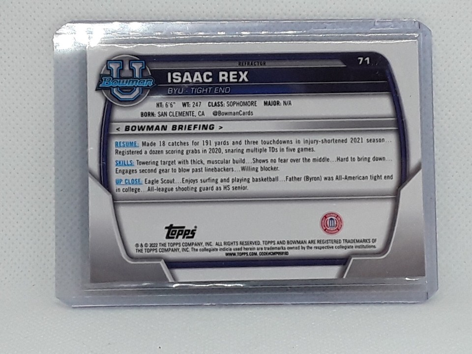 Isaac Rex 2022 Bowman Chrome University - 1st Refractor #71 - BYU ...
