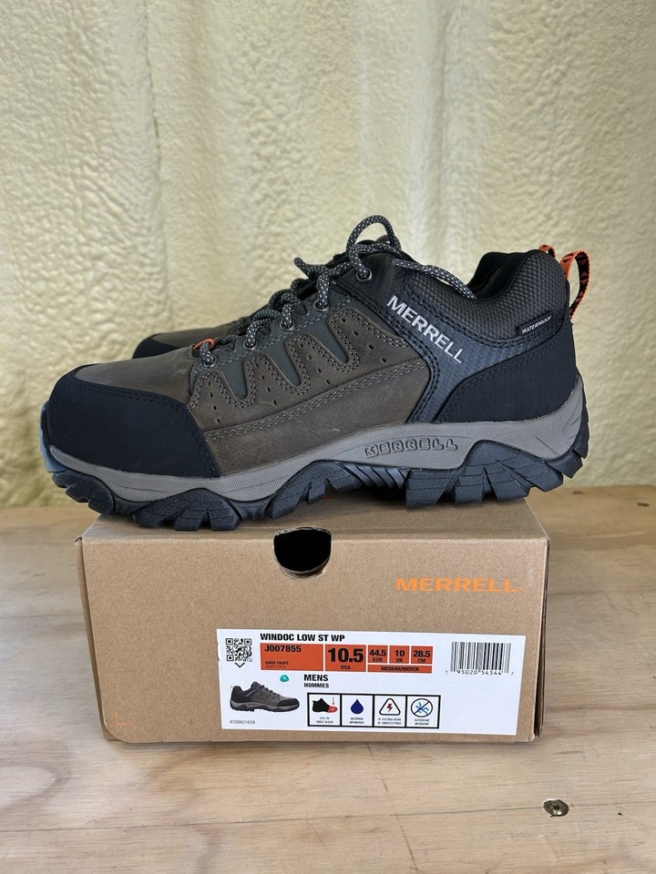 MERRELL MEN'S WINDOC WATERPROOF STEEL TOE WORK SHOES - DARK TAUPE Mens ...