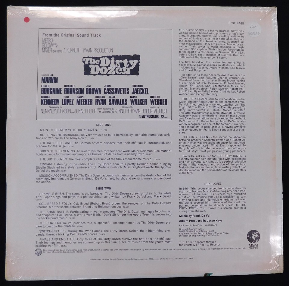 The Dirty Dozen Soundtrack - Frank DeVol - Original Vinyl Album LP SEALED | eBay