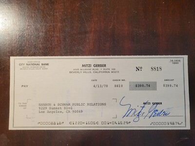 MITZI GAYNOR (Gerber) . Autograph . Hand signed Check Excellent ...