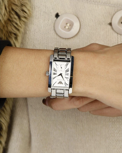 NEW GENUINE EMPORIO ARMANI WOMEN'S WATCH CLASSIC SILVER TONE & WHITE ...