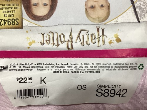 Simplicity 8942 Sewing Pattern 18" Dolls, Harry Potter Costume ...