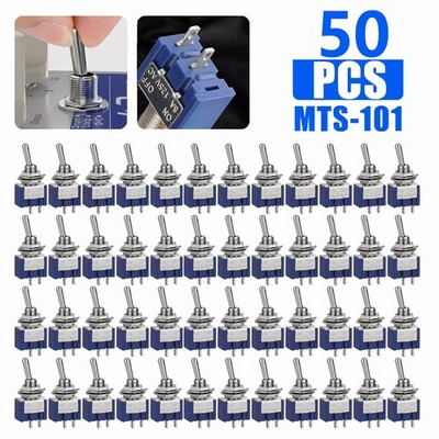 50Pcs MTS-101 2 Position Toggle Switch Kit 2 Pin SPST ON-OFF 6A 125VAC ...