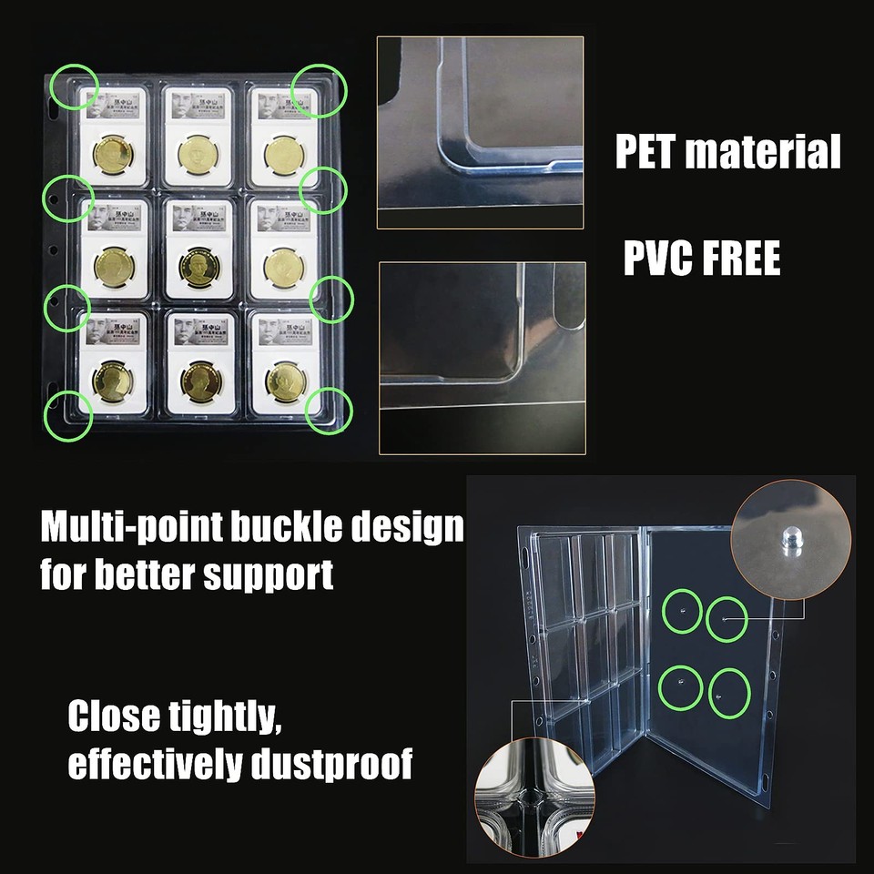 Coin Slab Sleeves, 9 Pocket Encap Coin Storage Sheet for PCGS NGC ...