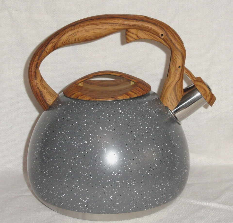 New Belanko Gray Tea Kettle ~ 2.7 Quart/3L Teapot ~ Wood Pattern Handle ...
