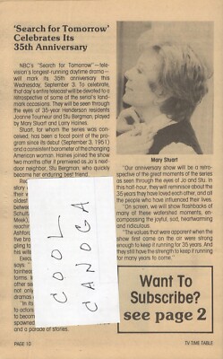 1985 REGIONAL TV ARTICLE SEARCH FOR TOMORROW SOAP OPERA STAR MARY ...
