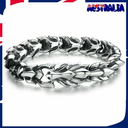 Viking Dragon Link Chain Bracelet Cool Men Stainless Steel Ouroboros ...