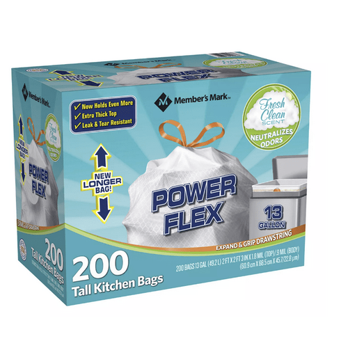 Member's Mark Power Flex Tall Kitchen Drawstring Trash Bags 13 Gallon ...