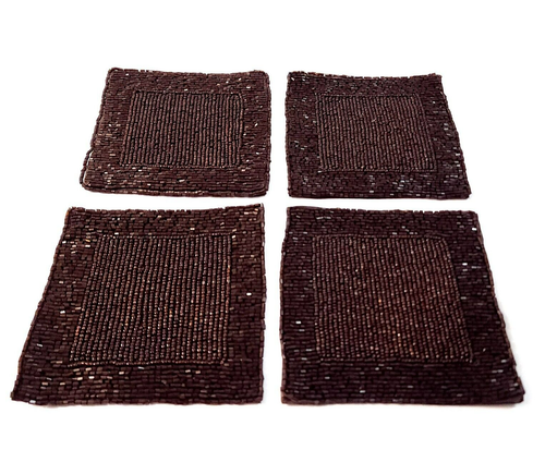 Vtg Beaded Coasters Handmade Copper Tone Seed Bead Retro Hollywood ...