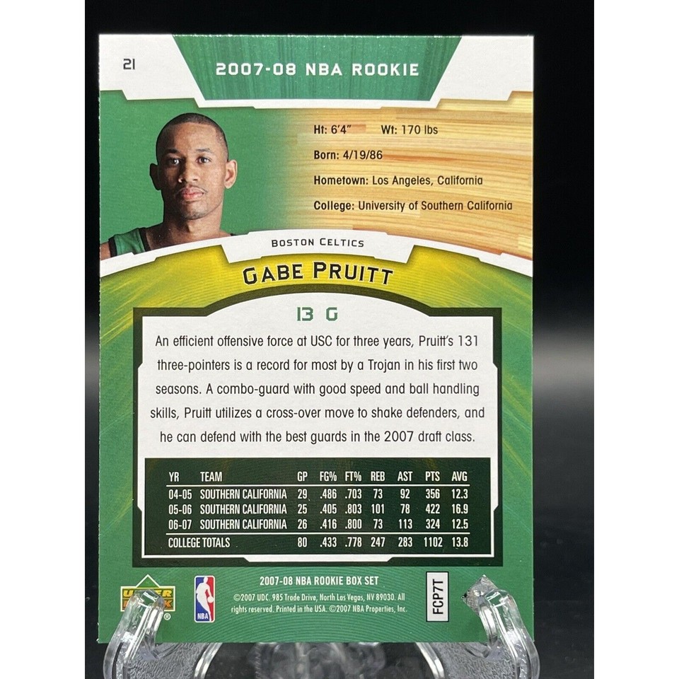 GABE PRUITT Upper Deck Rookie 2007 #21 Rookie Card Boston Celtics RC | eBay