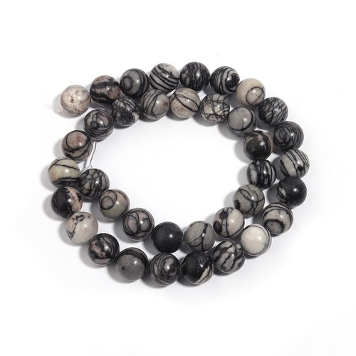 Natural Stone Black Network Round Spacer Beads Jewelry Making 4 6 8 10 ...