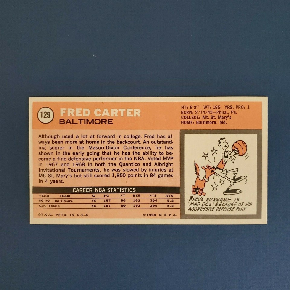 VINTAGE - 1970 TOPPS BASKETBALL / "FRED CARTER" #129 PACK FRESH ...