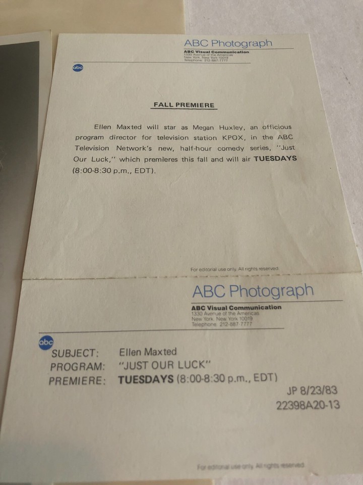 Ellen Maxted Just Our Luck ABC Photograph Picture 7x9 #16 | eBay