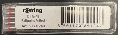 Rotring 5 D1 Refill Ballpoint Medium Red Ink S0891240 | eBay