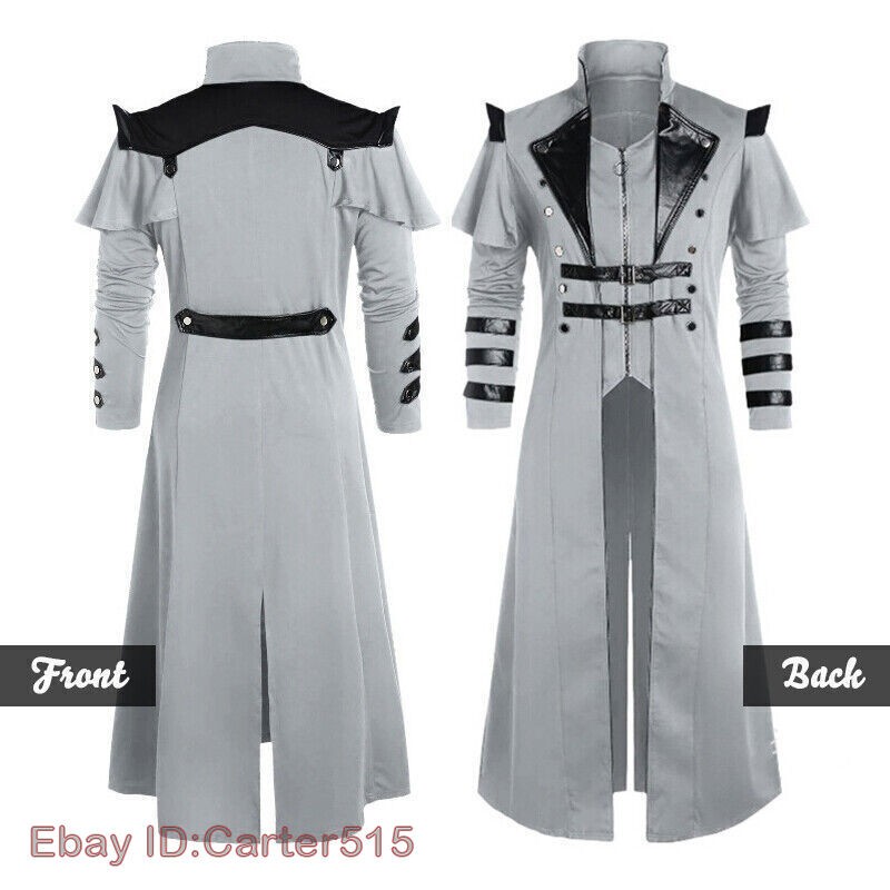 Long Trench Men's Medieval Victorian Style Frock Coat Cape Cloak ...