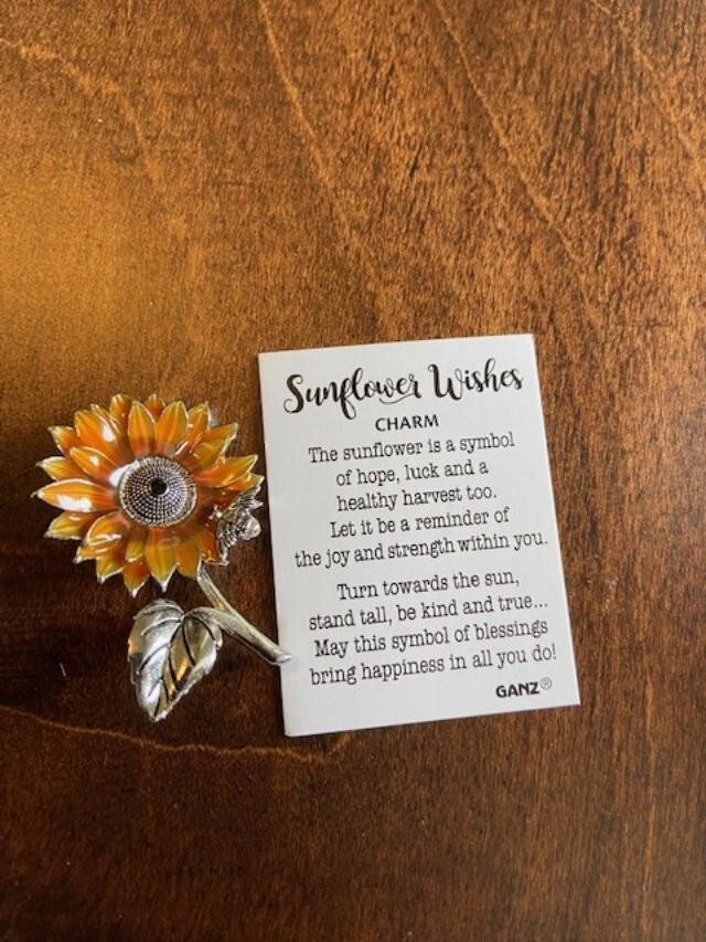 Sunflower Wishes - Charm or Token (1.5" Tall) Shiny colored Glaze ...