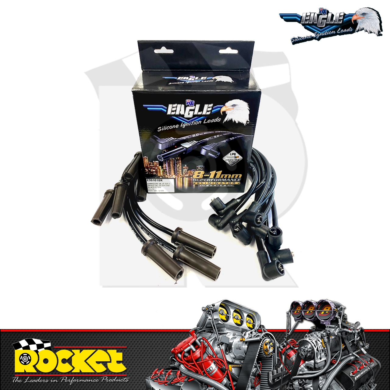Eagle Eliminator SRS I Ignition Leads 9mm BLACK Fit Holden VN-VT V8 ...