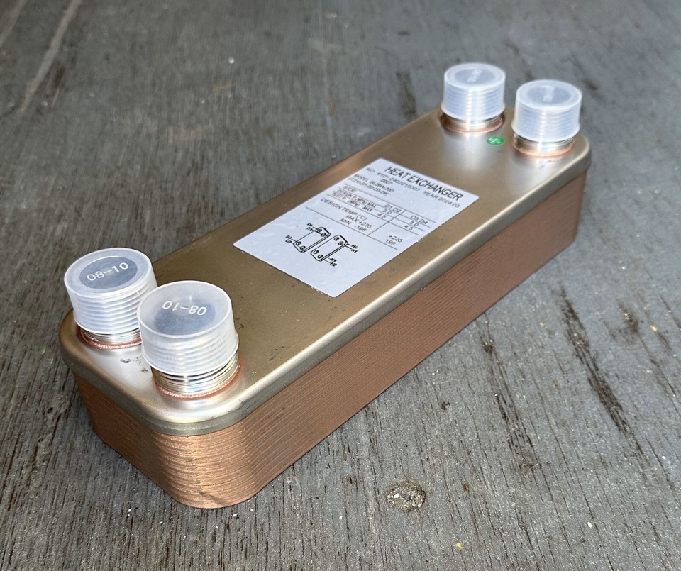 10-Plate 4-1/4"x12" Brazed Plate Heat Exchanger, 1" MPT Ports, 316L S ...