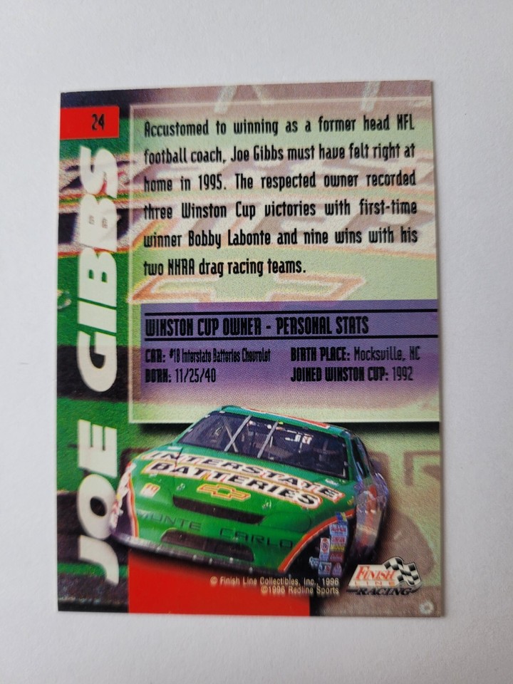 1996 Finish Line Racing #24 Joe Gibbs | eBay