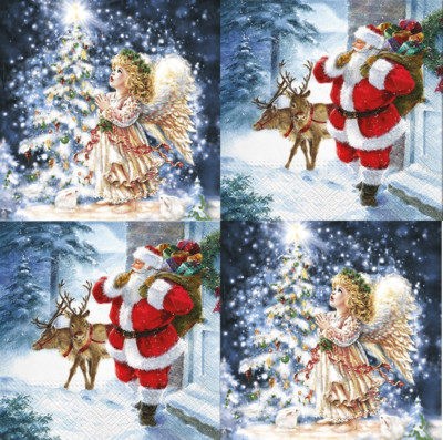 4 x MIXED SET Napkins/33cm/3Ply/Decoupage/Christmas/Praying Angel/Santa ...