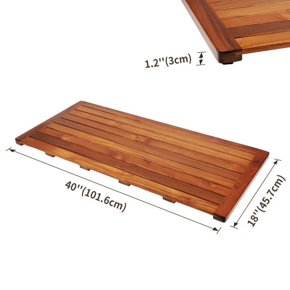 Teak Bath Mat, Shower Mat Wood for Bathroom, (40"x18") Wooden Floor Mat ...